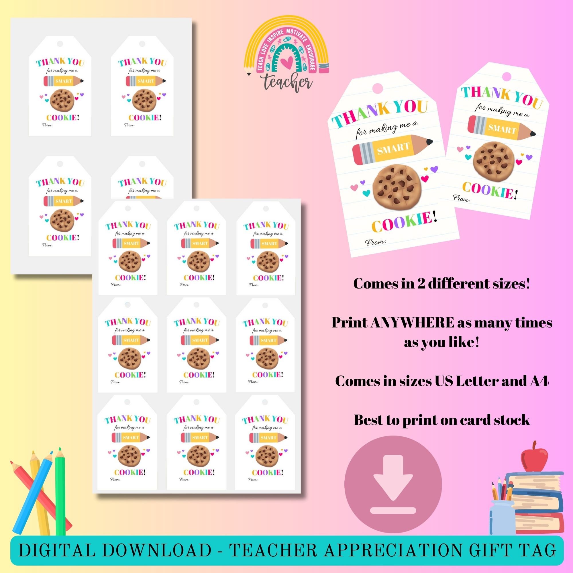 Teacher Appreciation Gift Tag, End of Year Gift Tag, Smart Cookie Gift ...