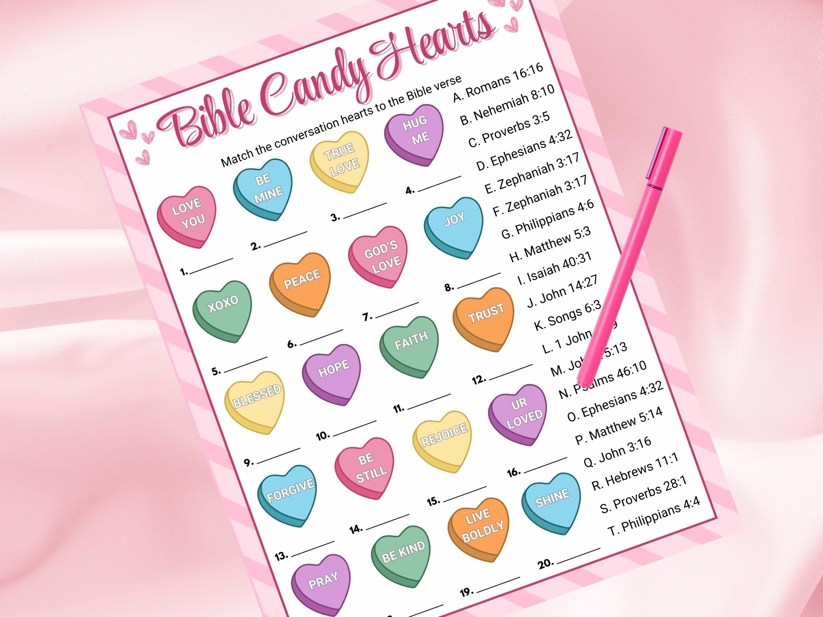 God's Conversation Hearts Bible Match Game Church Valentine Bible Verse ...