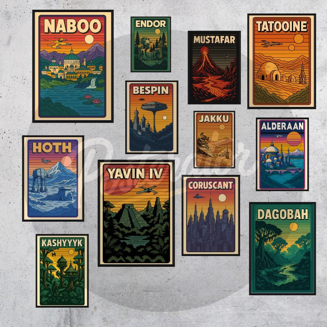 Star Wars Planets Poster Set 12 Digital Prints Tatooine, Hoth, Endor ...