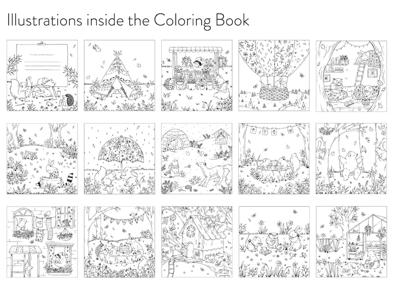 My Tiny Forest Coloring Book: Whimsical Woodland Animals (digital ...