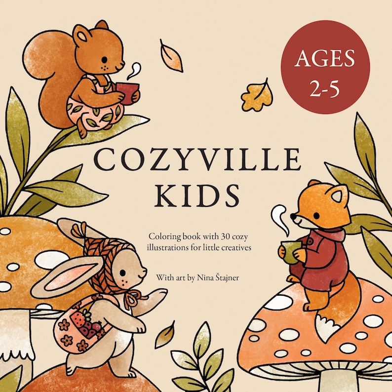 Cozyville Kids Coloring Book (digital Download): 30 Cute Autumn and ...