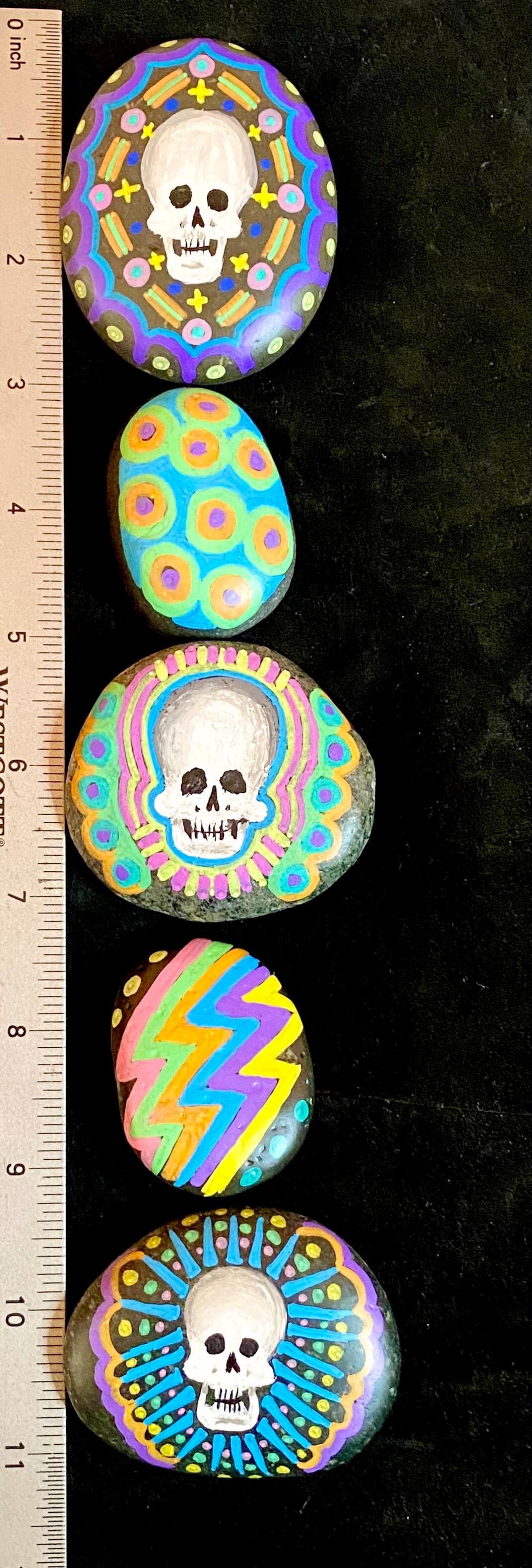 Set of 5 Neon Pattern Hand Painted Skull Rocks - Etsy
