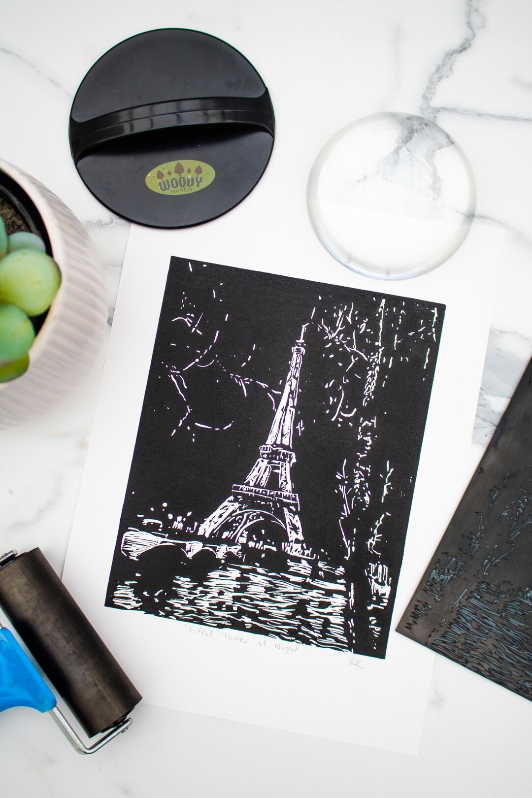 Linocut Eiffel Tower Print | Original Lino Cut Parisian Art | Signed ...