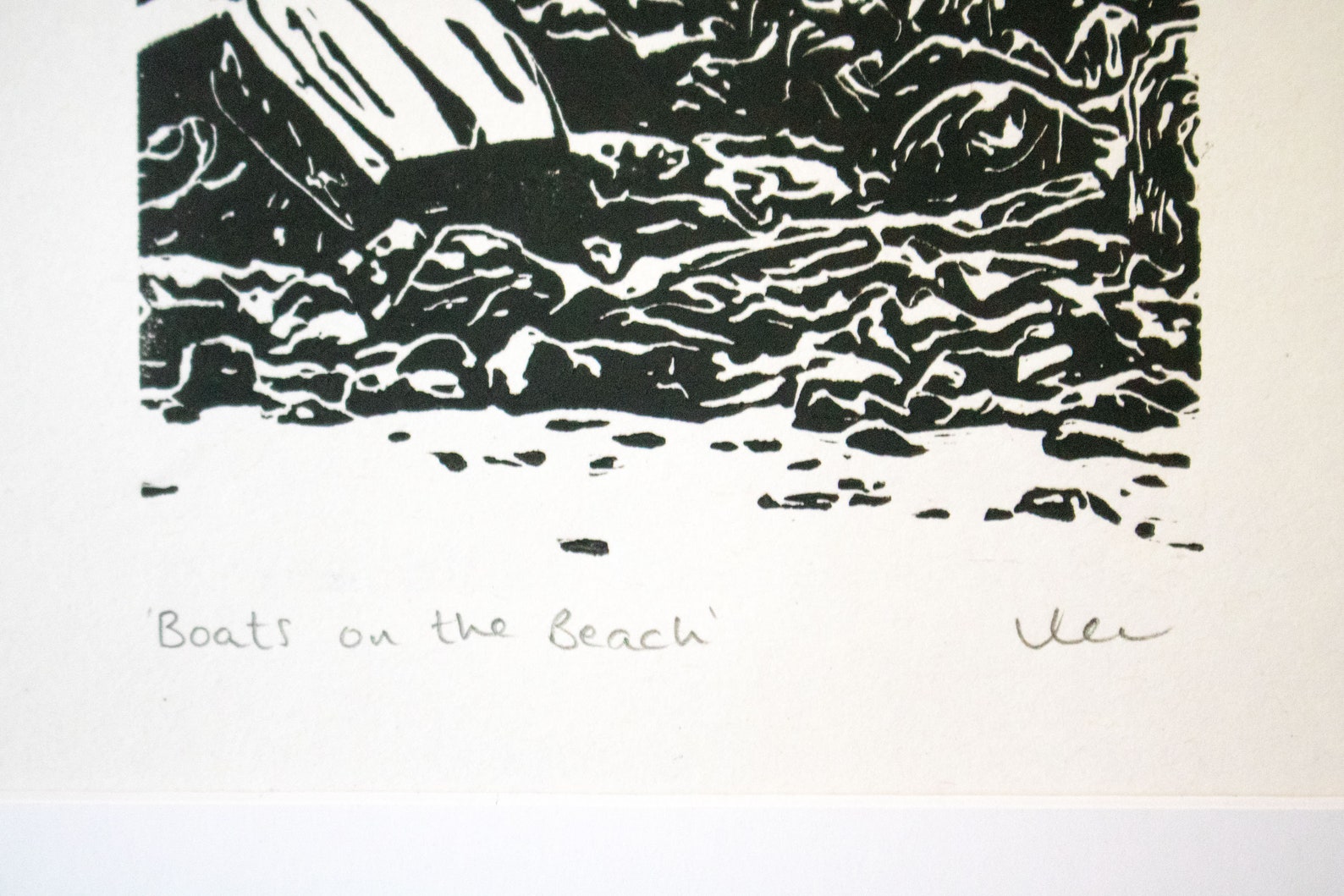 Linocut Boats Art on the Beach in Brittany, France, Nautical Decor ...