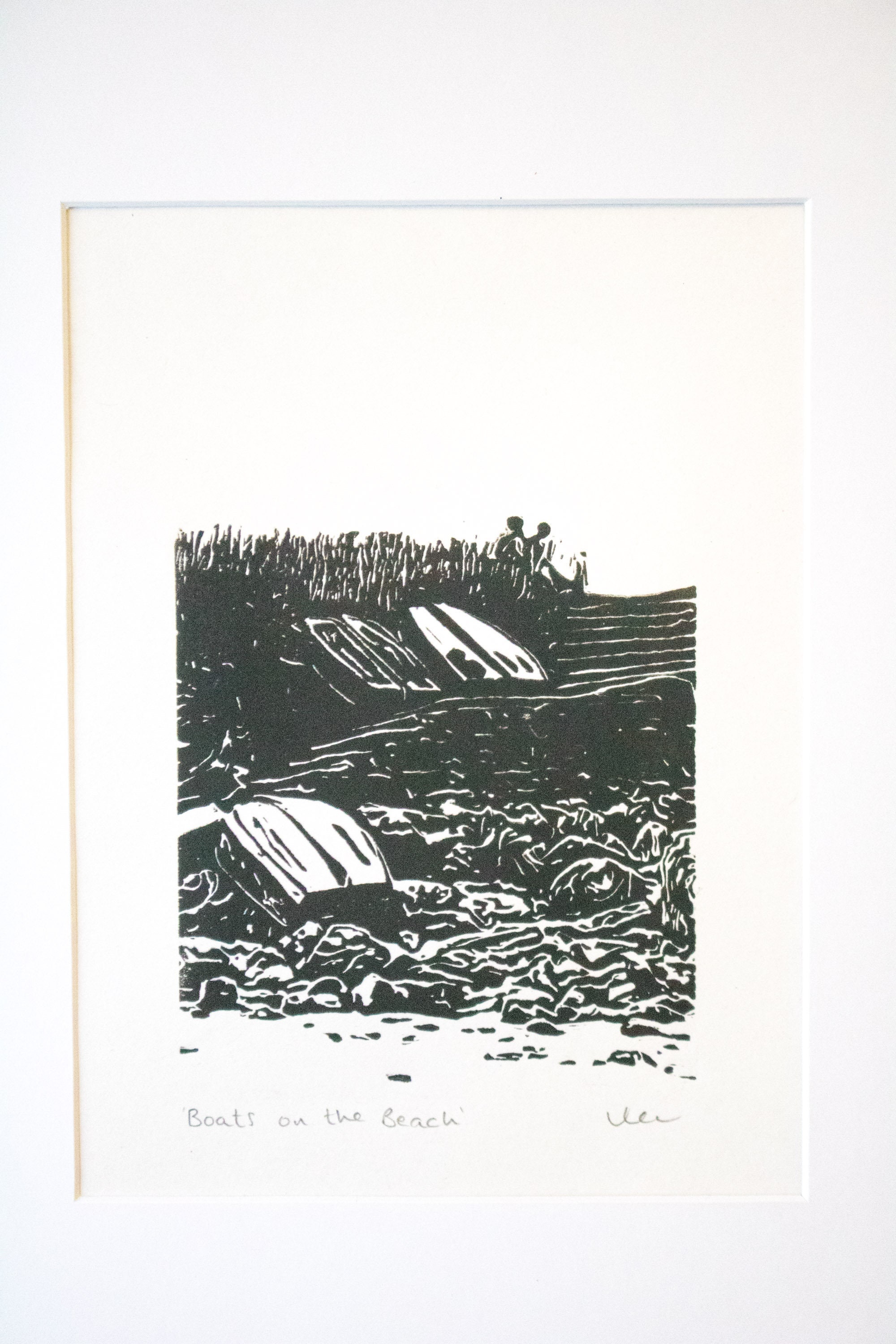 Linocut Boats Art on the Beach in Brittany, France, Nautical Decor ...