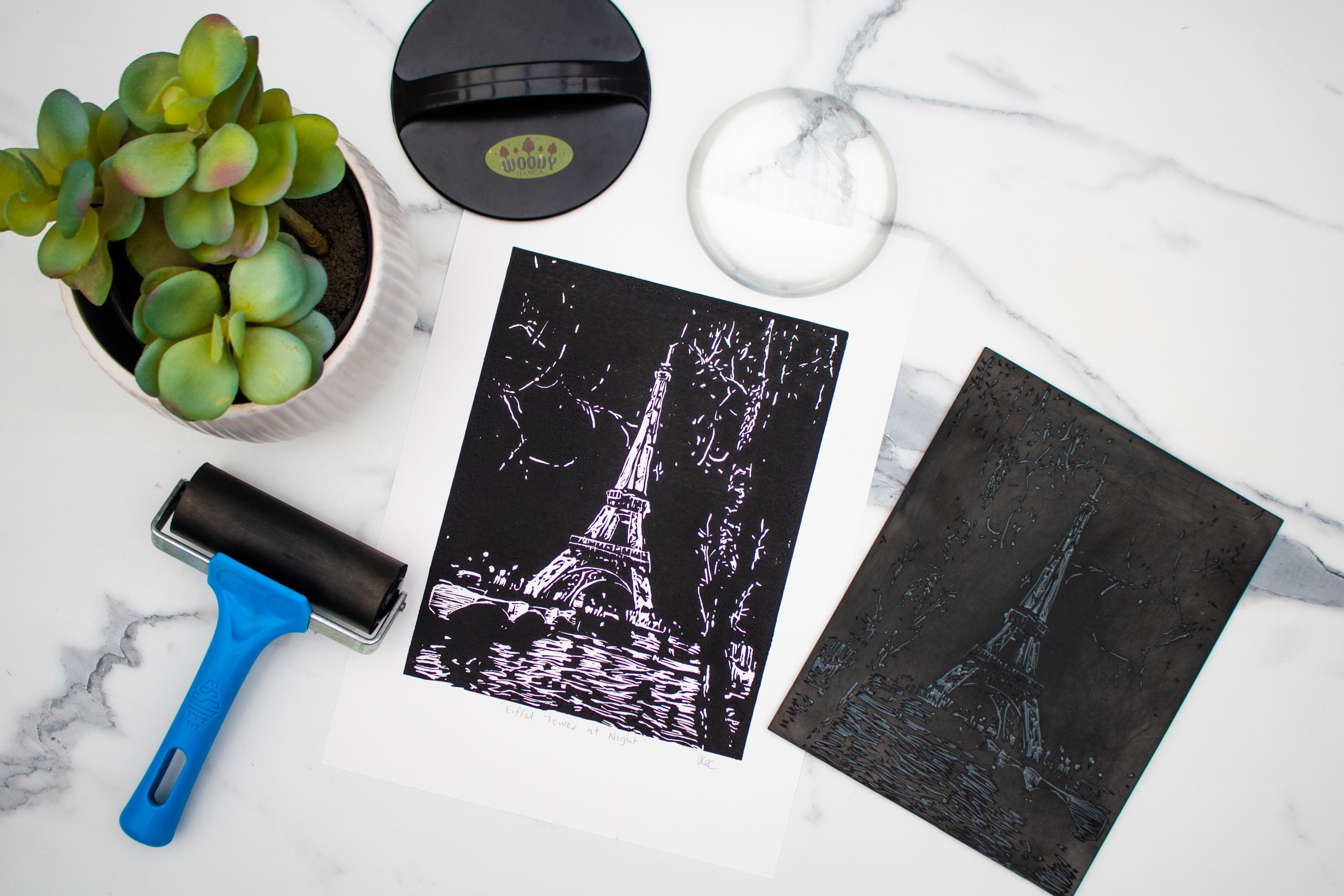 Linocut Eiffel Tower Print | Original Lino Cut Parisian Art | Signed ...