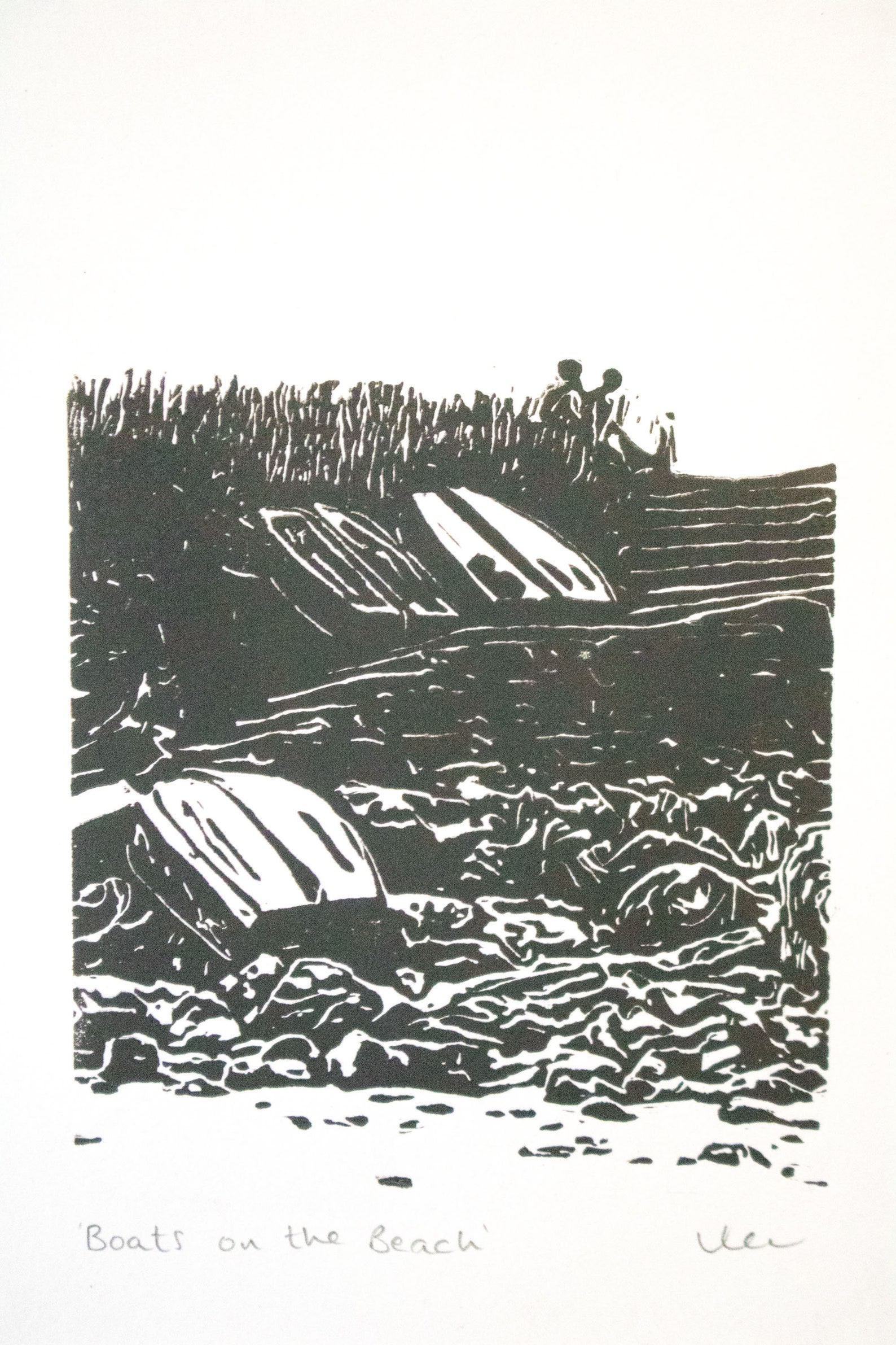 Linocut Boats Art on the Beach in Brittany, France, Nautical Decor ...