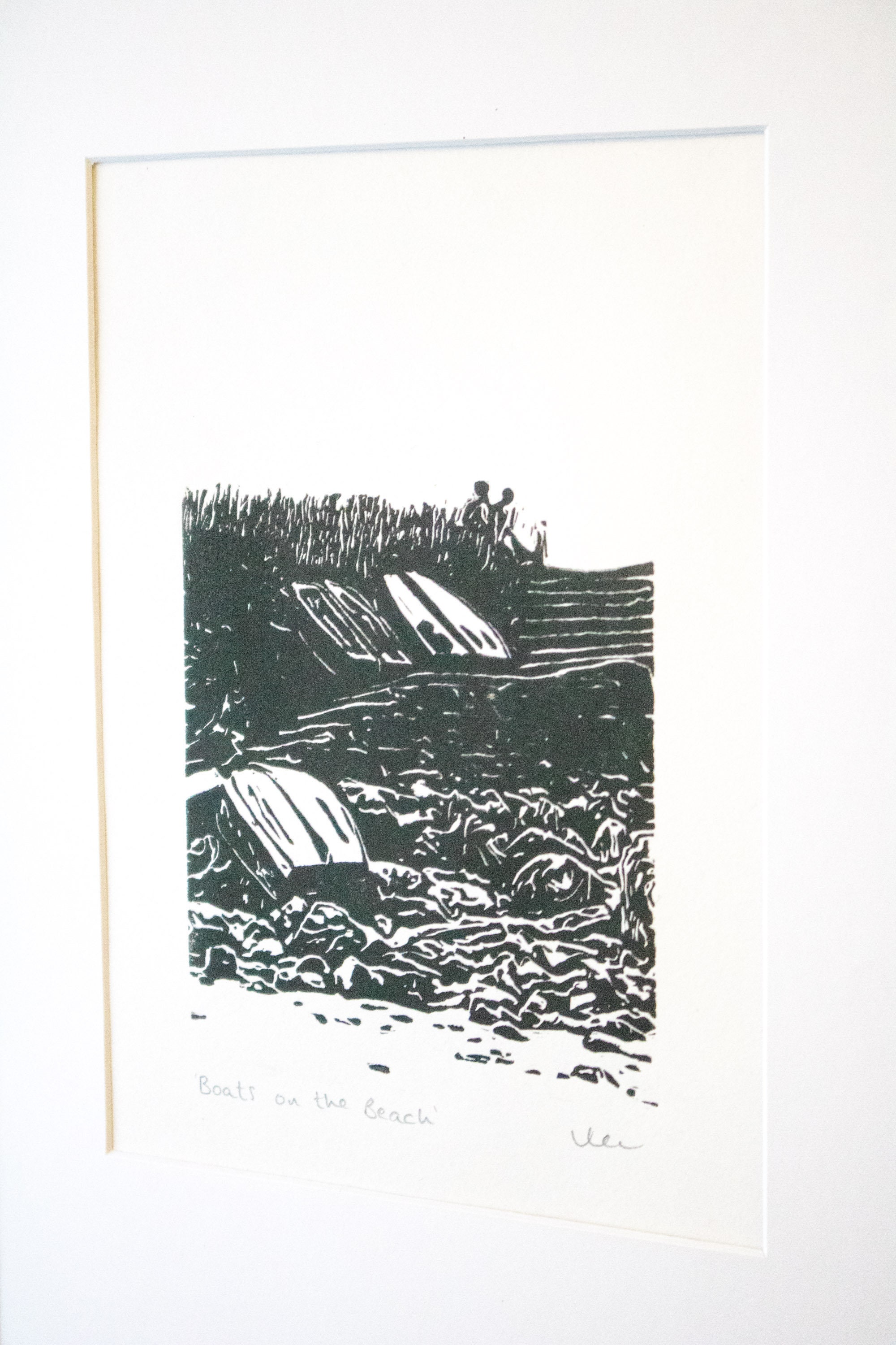 Linocut Boats Art on the Beach in Brittany, France, Nautical Decor ...