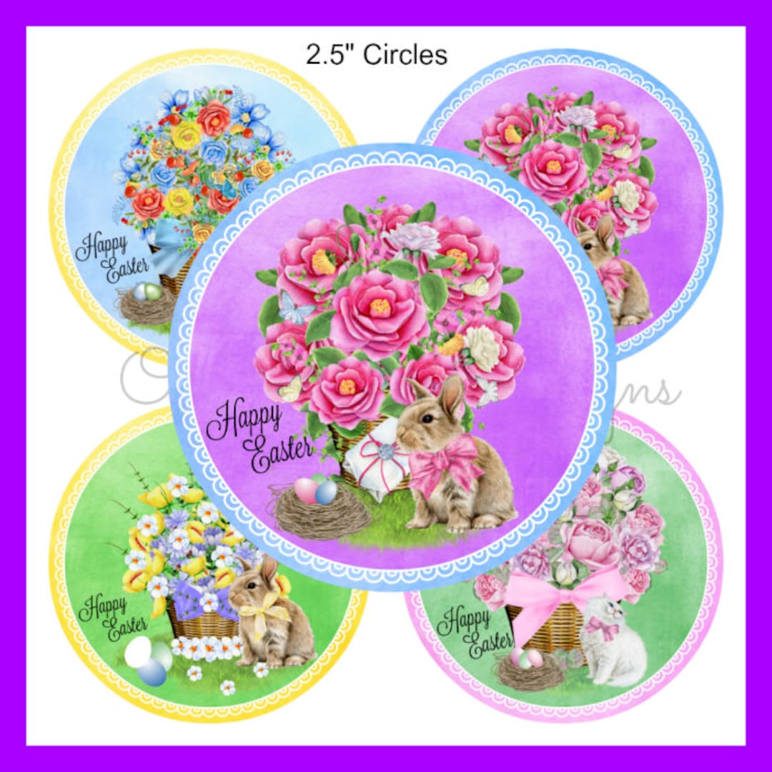 Easter Flower Baskets 2.5" Circles Digital Collage Sheet Watercolor ...