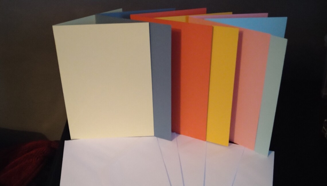 10 X A5 Mixed Coloured Card Blanks With White Envelopes 240gsm ...