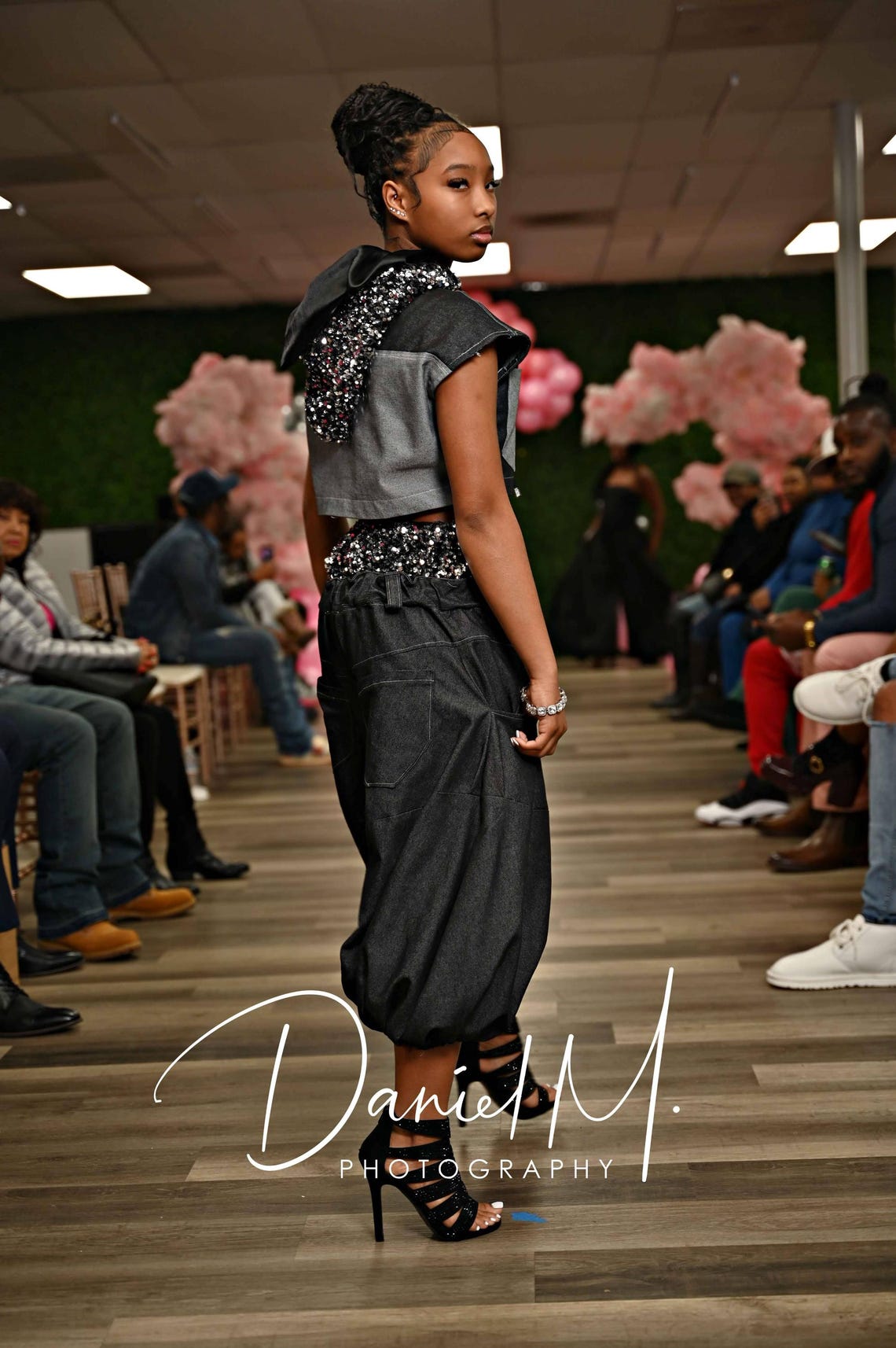 Edgy off Black Denim and Sequin Two-piece Set, Cropped Zipper Jacket ...