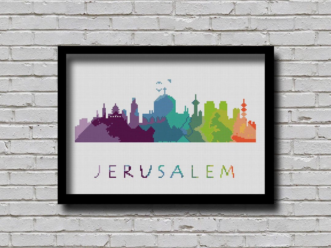 CS82 Jerusalem Cross Stitch Pattern Silhouette Watercolor Painting ...