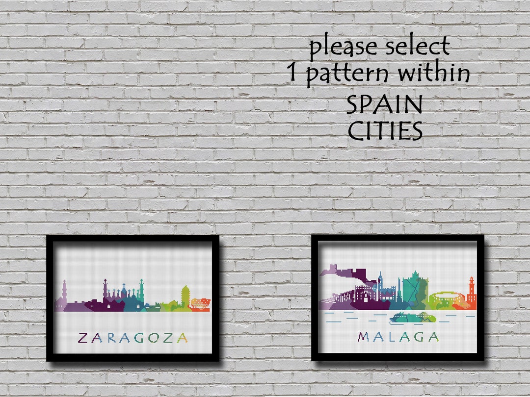 Custom Cross Stitch Pattern CS155 Zaragoza, CS258 Malaga Spain ...