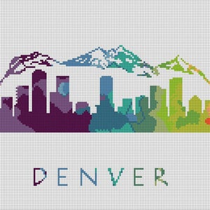 Cross Stitch Pattern Denver Colorado City Silhouette Watercolor Effect ...