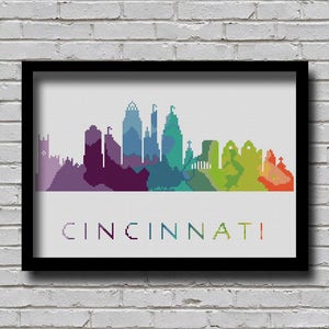 CS84 Cincinnati Cross Stitch Pattern Ohio Silhouette Watercolor Effect ...