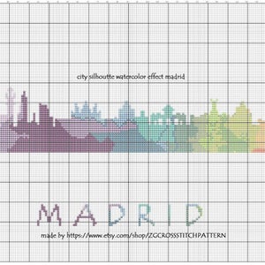 Cross Stitch Pattern Madrid Spain Silhouette Watercolor Effect - Etsy