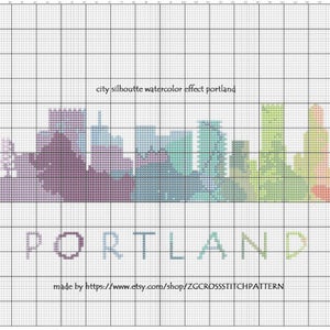 Cross Stitch Pattern Portland Oregon Silhouette Watercolor Effect Decor ...