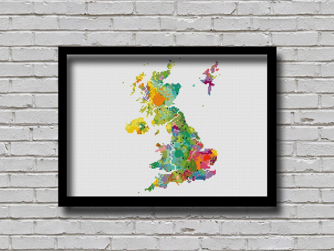 CSM3 UK Cross Stitch Pattern United Kingdom Map Watercolor Painting ...