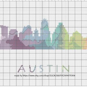 Cross Stitch Pattern Austin Texas Silhouette Watercolor Painting Effect ...