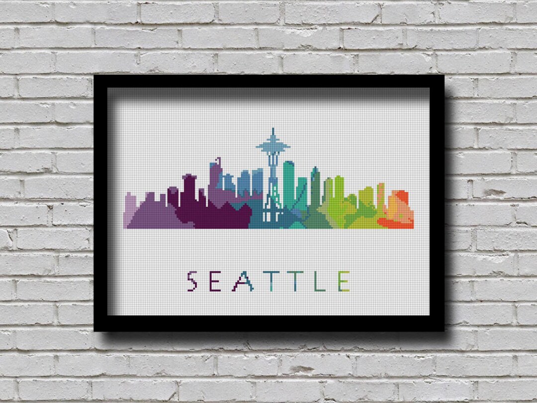 CS14 Seattle Cross Stitch Pattern Washington Silhouette Watercolor ...