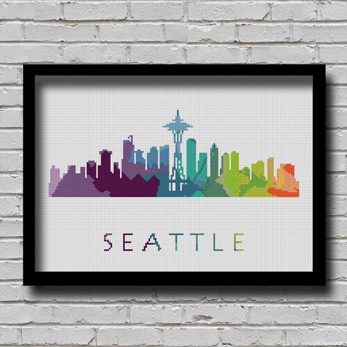 Seattle Counted Cross Stitch Pattern Washington Night | Etsy
