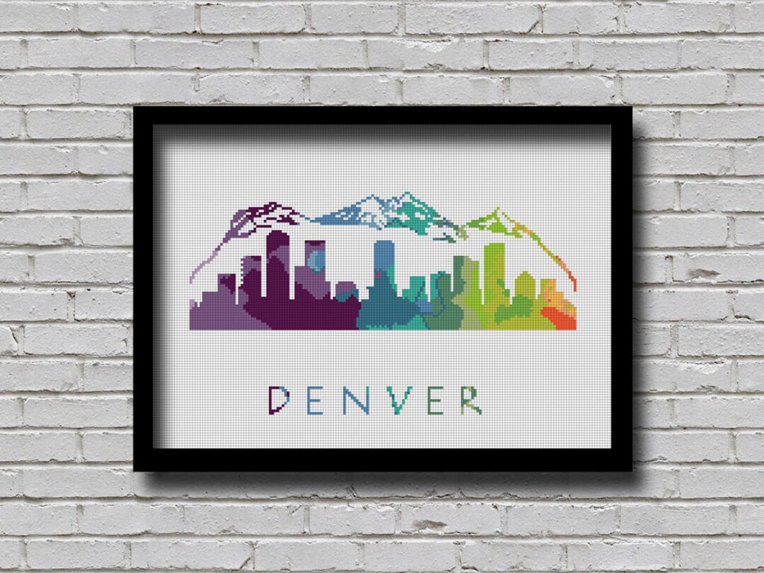 Cross Stitch Pattern Denver Colorado City Silhouette Watercolor Effect ...