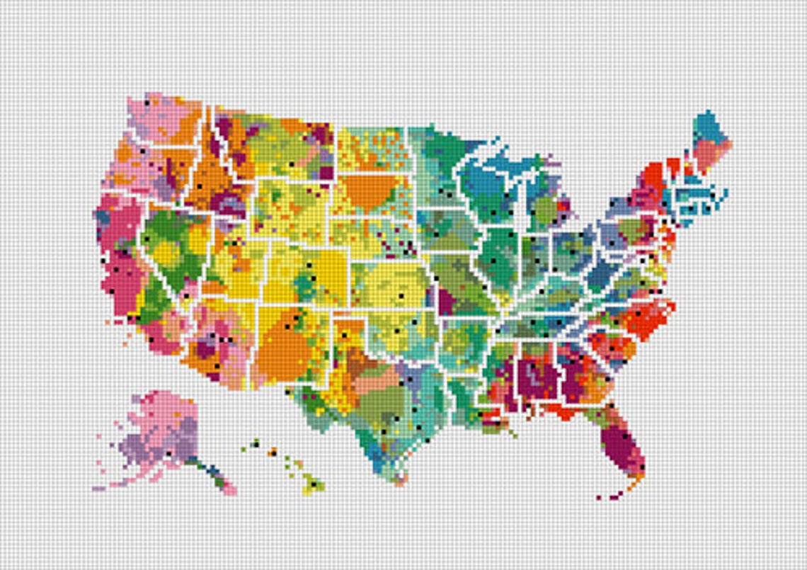 CSM2 US Counted Cross Stitch Pattern United States Map Travel Usa ...