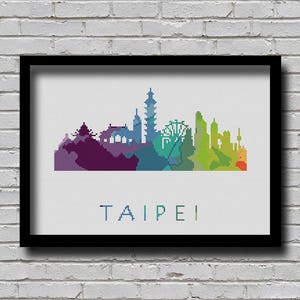 Cross Stitch Pattern Taipei Taiwan City Silhouette Rainbow Watercolor ...