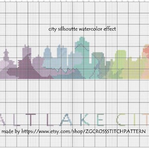 CS71 Salt Lake City Cross Stitch Pattern Utah City Silhouette Watercolor Painting Effect Modern ...