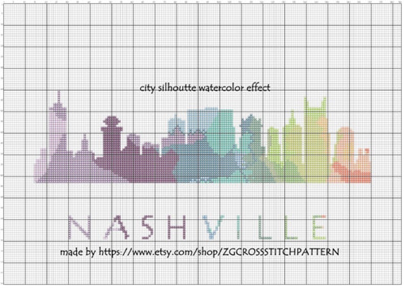 CS38 Nashville Cross Stitch Pattern Tennessee Usa City Skyline Art ...