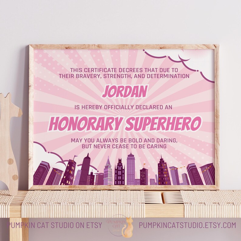 Certificado de superhéroe rosa de 10 x 8 pulgadas: plantilla de Canva ...