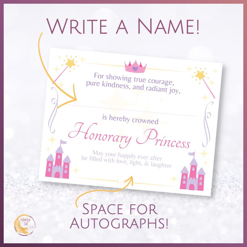 Honorary Princess Certificate - Princess Birthday Party Favor and ...