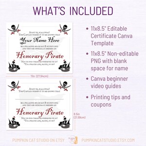 Pirate Certificate - 11x8.5" - Editable Canva Template, Personalized ...