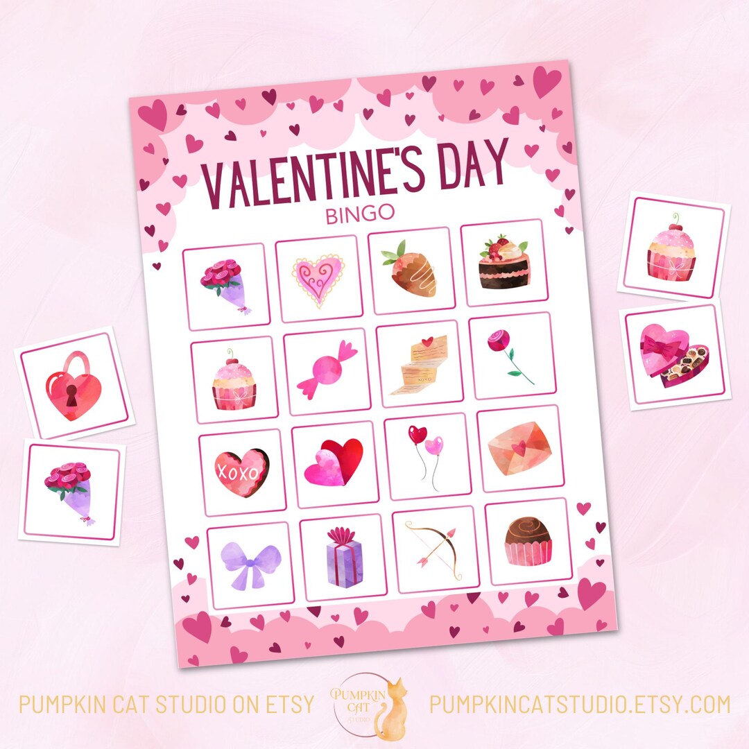 Valentine's Day Bingo Set (without Words) - 30 Bingo Cards - 4x4 Grid ...