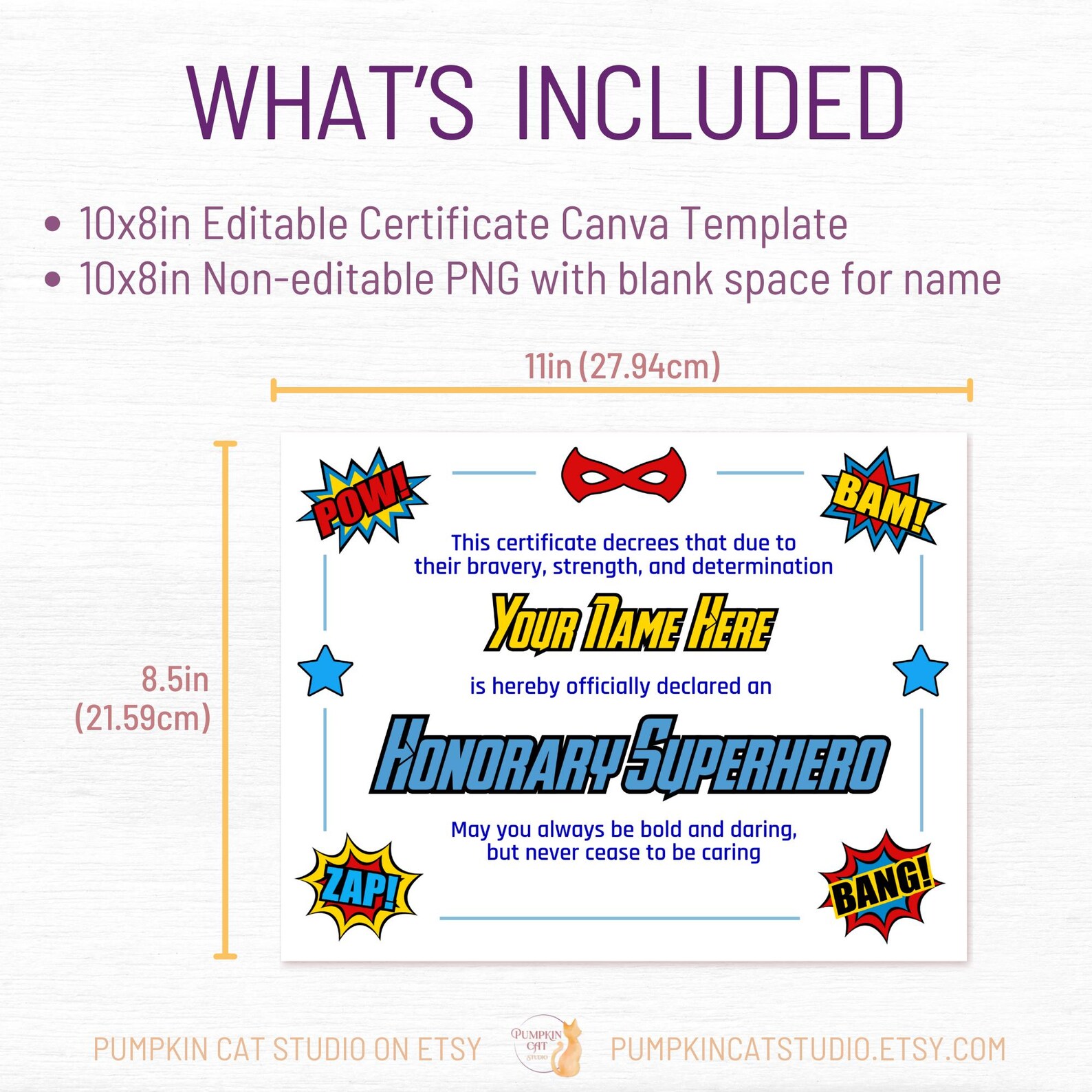 Superhero Certificate - 11x8.5" - Editable Canva Template, Personalized ...