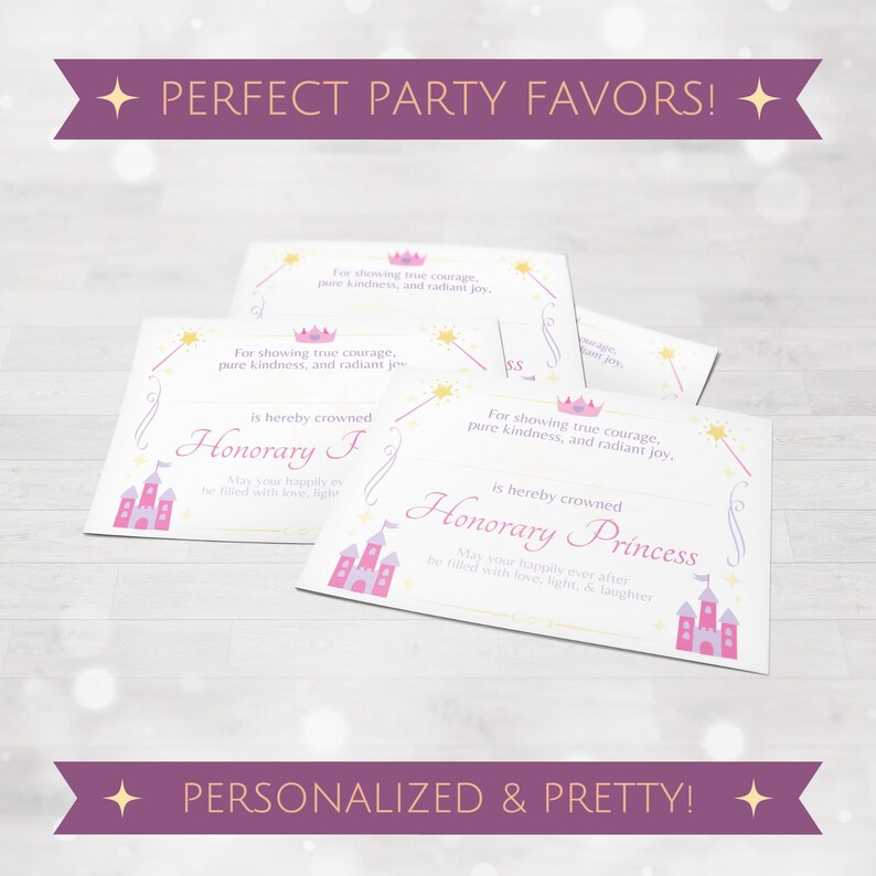 Honorary Princess Certificate - Princess Birthday Party Favor and ...