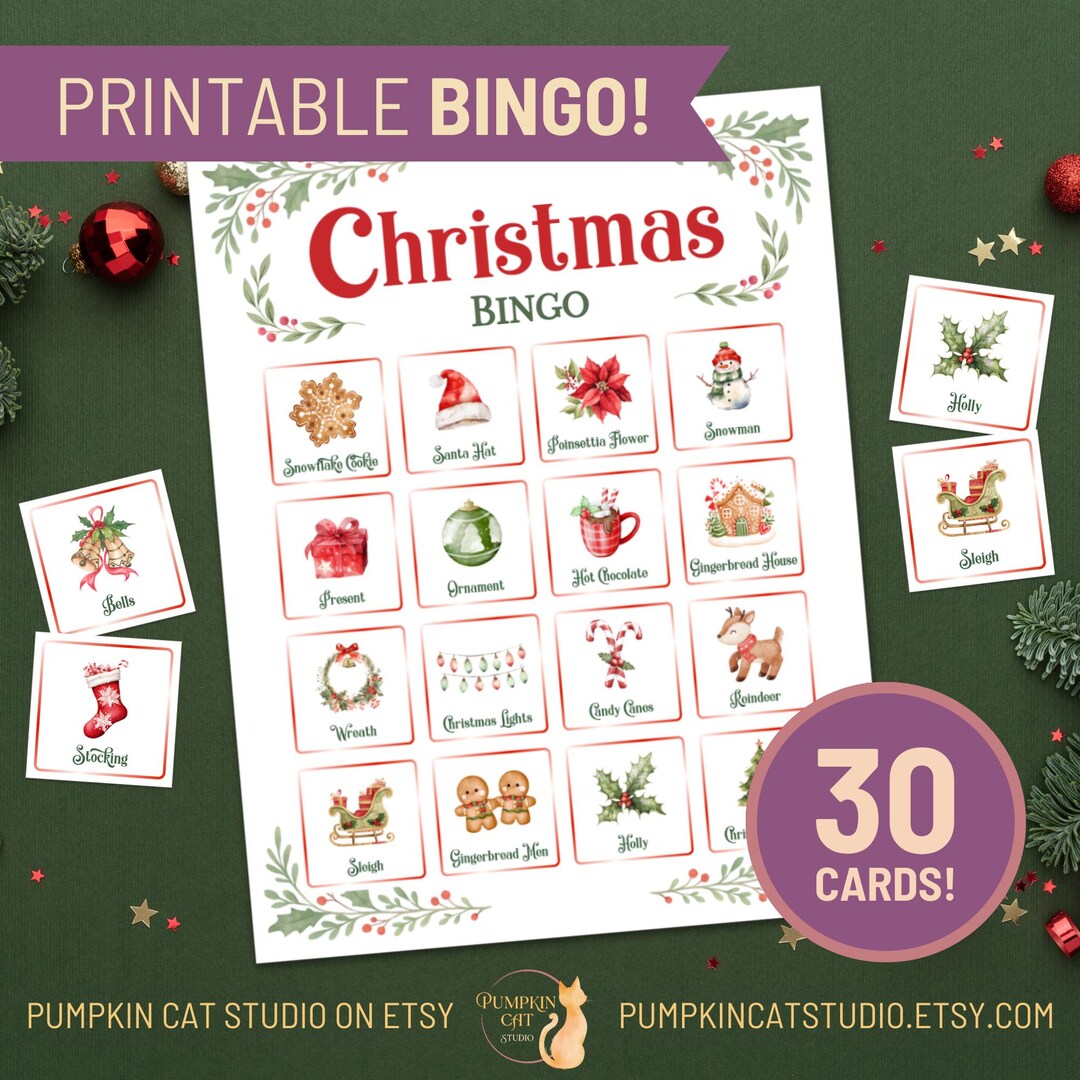 Christmas Bingo Set - 30 Players - 4x4 Grid - Printable Pdfs - Instant ...