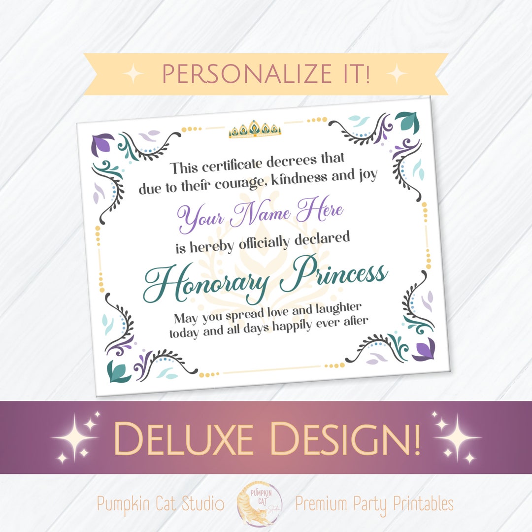 Custom Honorary Princess Certificate Personalized Anna Themed Party ...
