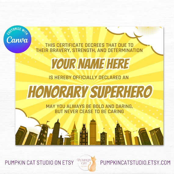 Superhero Certificate Editable Printable Instant Download Etsy