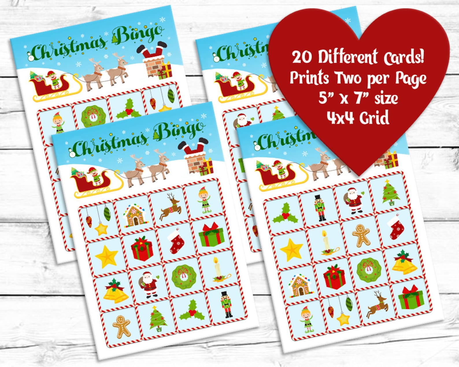 CHRISTMAS Bingo 20 Players Printable Pdfs INSTANT | Etsy
