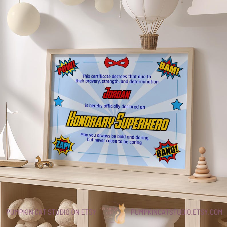 Classic Superhero Certificate 11x8.5" - Editable Canva Template ...