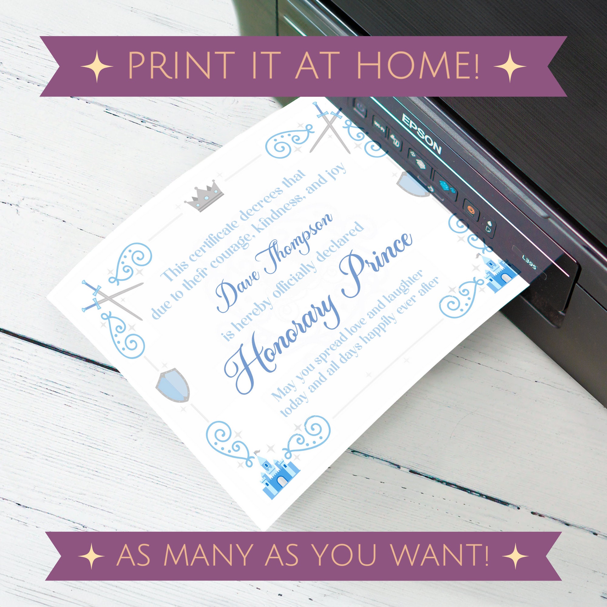 Custom Honorary Prince Certificate Personalized Party Favor and ...