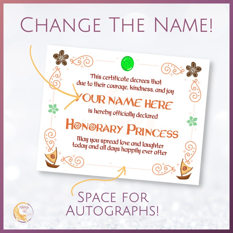 Custom Honorary Princess Certificate Personalized Moana Themed Party ...