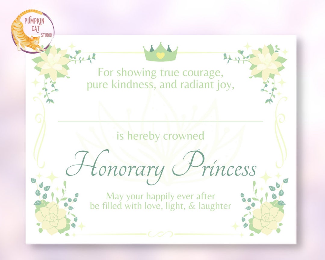TIANA Princess Certificate PRINTABLE Instant Download for Coronation ...