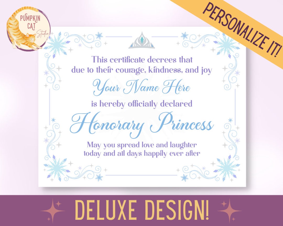FROZEN Elsa Themed Princess Certificate PERSONALIZE IT Printable ...