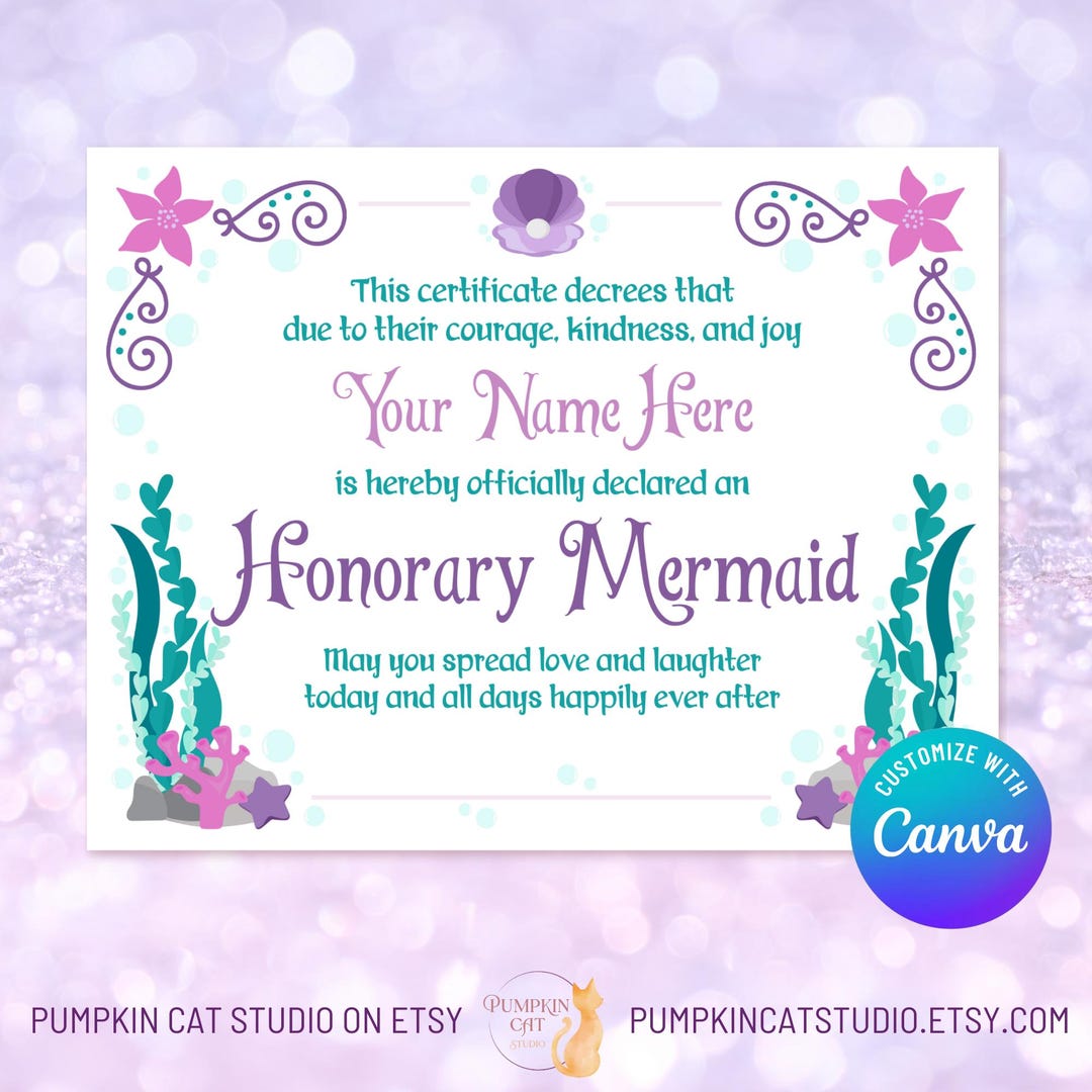 Custom Honorary Mermaid Certificate, Personalized Celebration Keepsake ...