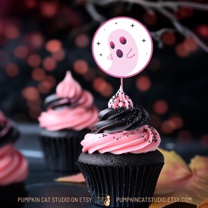 Pink Halloween Printable Cupcake Toppers - Cute Halloween Party Decor ...