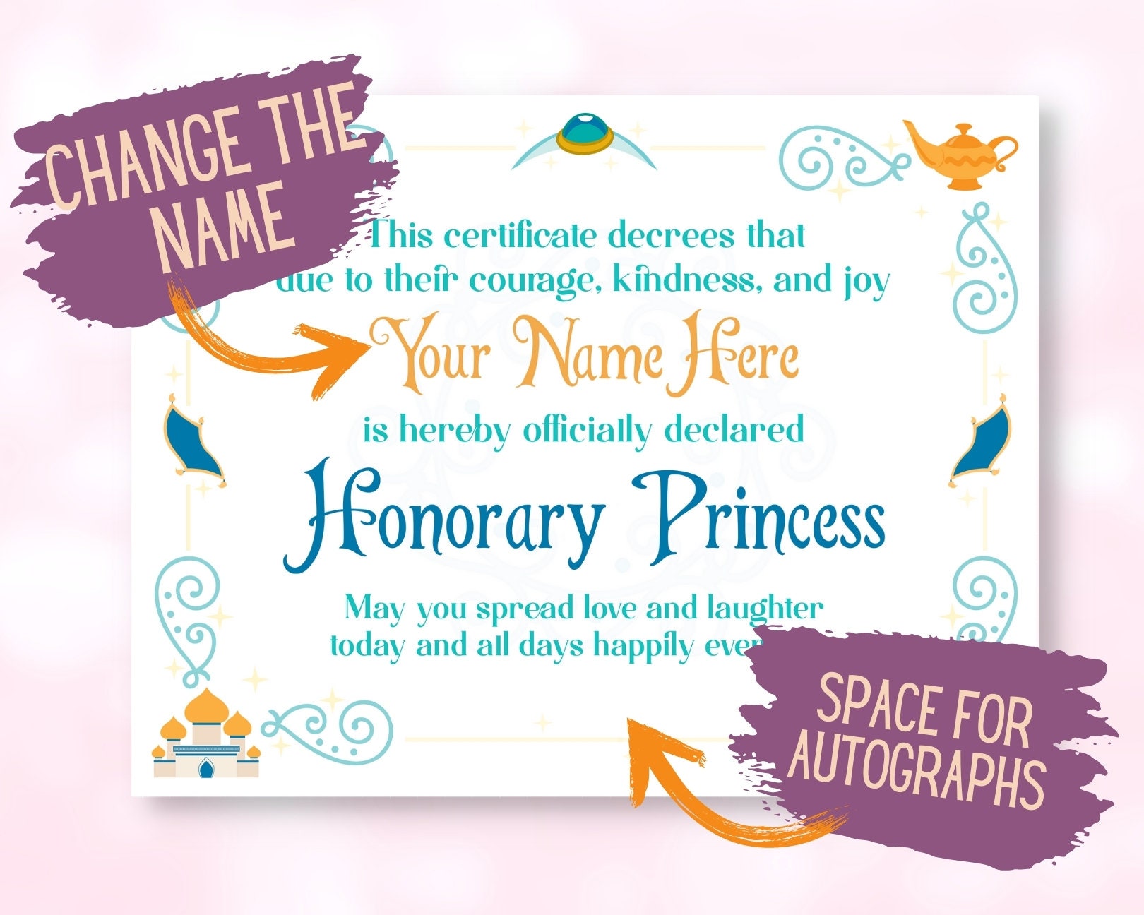 JASMINE Themed Princess Certificate PERSONALIZE It Printable, Instant ...