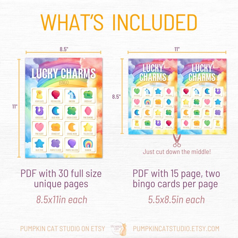 Lucky Charms Themed Bingo Set - 30 Bingo Cards - 4x4 Grid - Printable ...