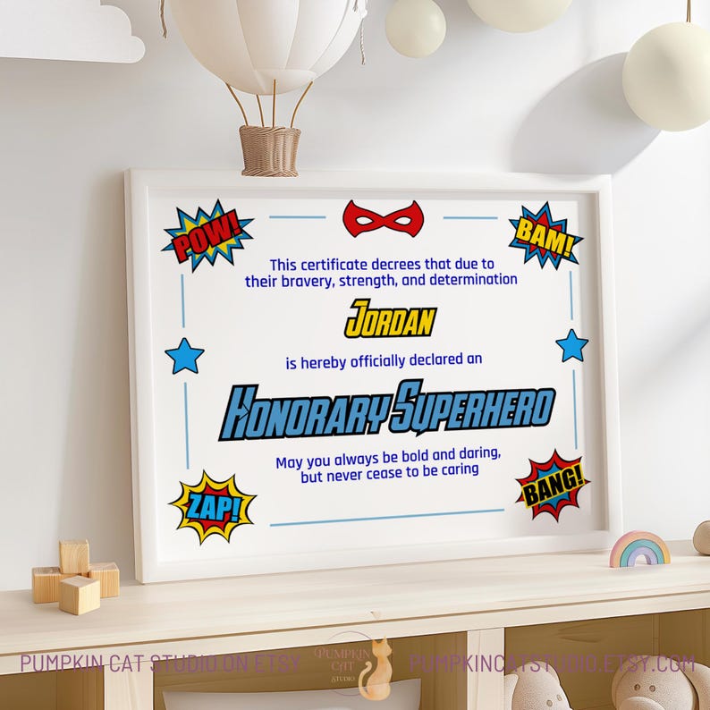 Superhero Certificate - 11x8.5" - Editable Canva Template, Personalized ...